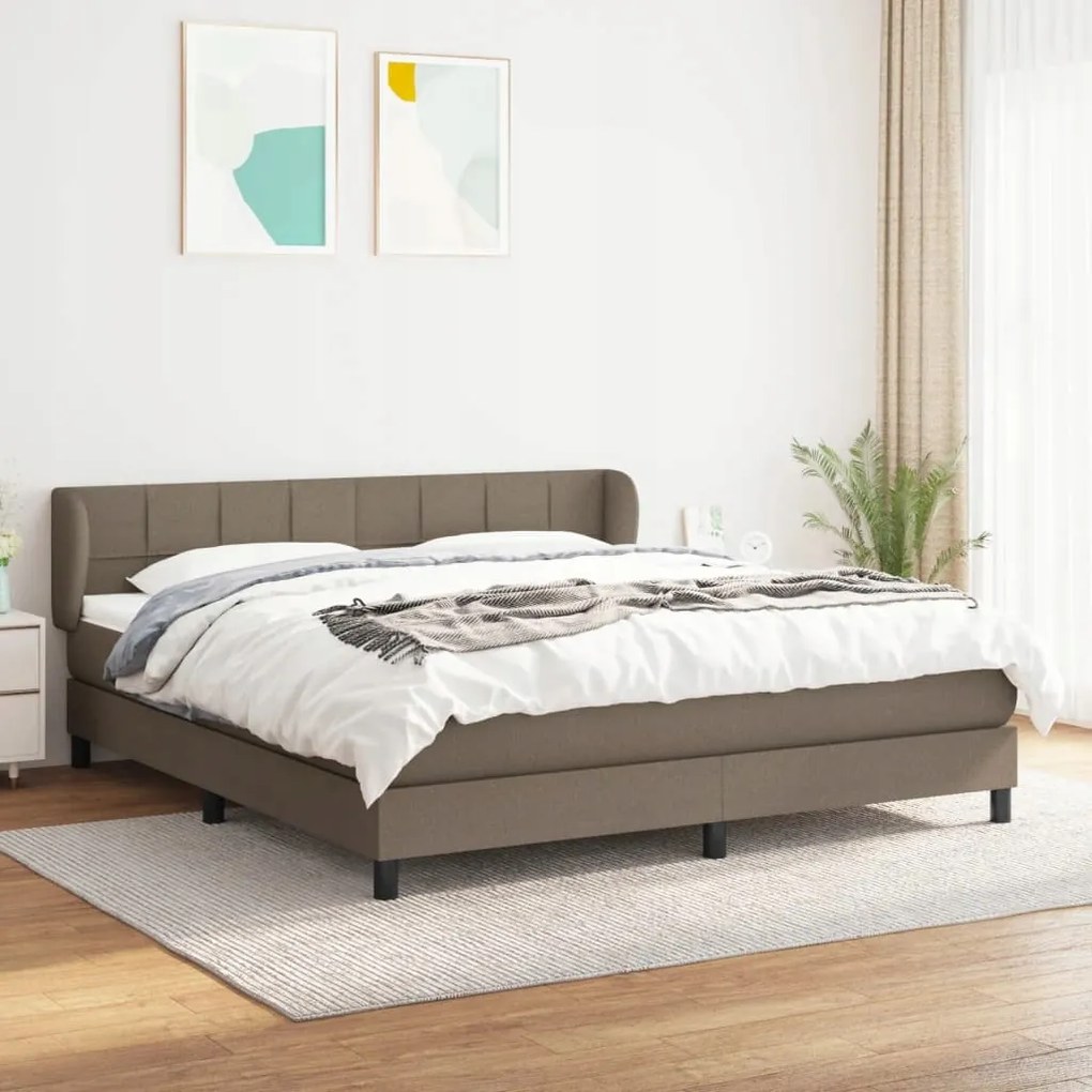 Box Spring Postel S Matrací Textil Taupe Blok se čtverci 160 x 200 cm