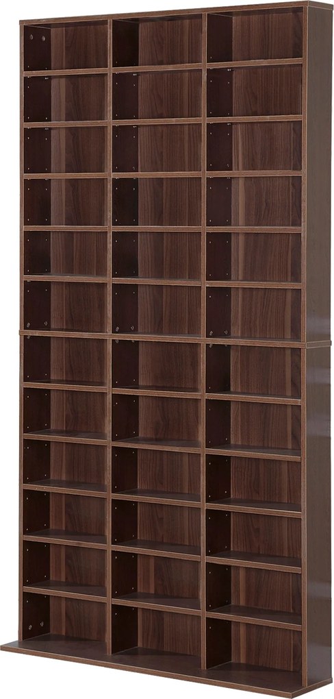 HOMCOM CD/DVD regál pro uložení 1116 CD, 36 výškově nastavitelné přihrádky, 102 x 24 x 195 cm, hnědý
