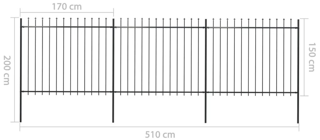 vidaXL Marketos Zahradní plot s kopím nahoře ocelový 537 x 150 cm černý