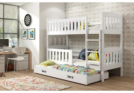 Dětská patrová postel KUBUS s výsuvnou postelí 90x200 cm - bílá Ružové