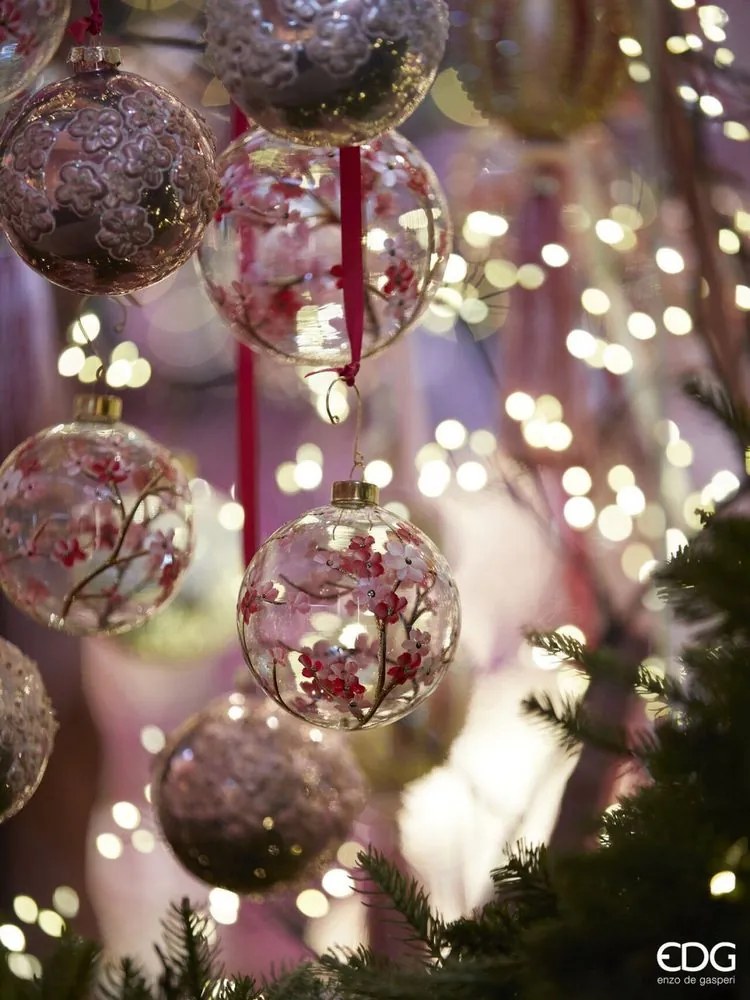 Vánoční skleněná ozdoba třešeň růžová, 12 cm