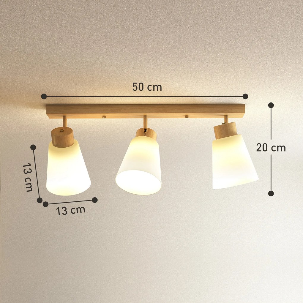Stropní svítidlo LED 40W stropní svítidlo s dvojitou montáží a 90° nastavitelnou hlavou se 3 paticemi E27 přírodní dřevo