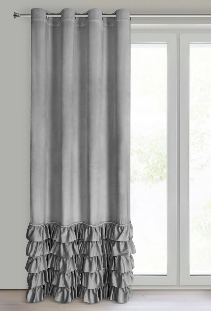 ZATEMŇOVACÍ ZÁVĚS NA KROUŽCÍCH CARLI 140X250 CM STŘÍBRNÁ