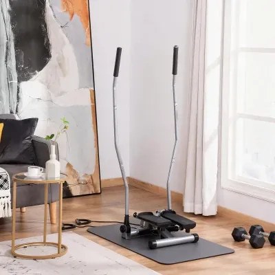 HOMCOM stepper s výškově nastavitelnou rukojetí, LCD monitorem a elastickými pásy, 55x53x118-128cm, Černá