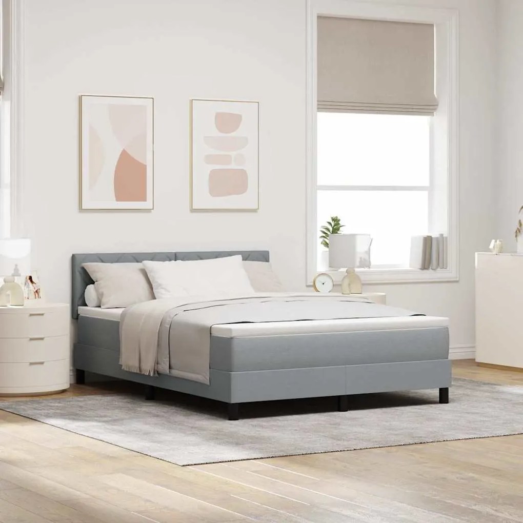 Postel s boxspringem s čelo Světle šedá 160 x 200 cm textil 3338776