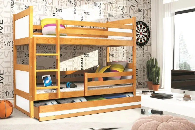 Dětská patrová postel RICO se šuplíkem - barva olše - Matrace 160 x 80 cm