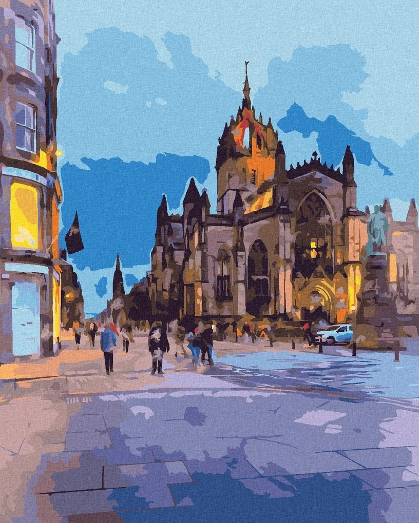 zuty zuty - malování podle čísel - pohled na katedrálu st. giles v edinburghu, 80x100 cm, plátno