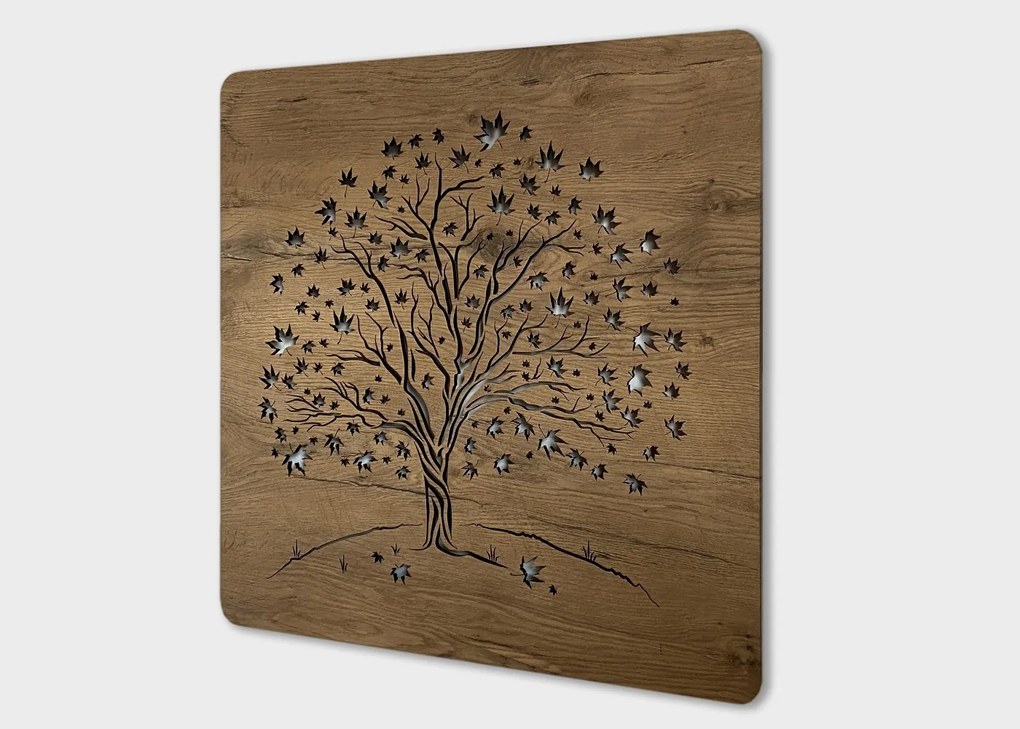 Li-Go "Javor" světelný obraz s baterií 62x62cm varianta: ovládání na obraze včetně dálkového ovladače, provedení: dub světlý