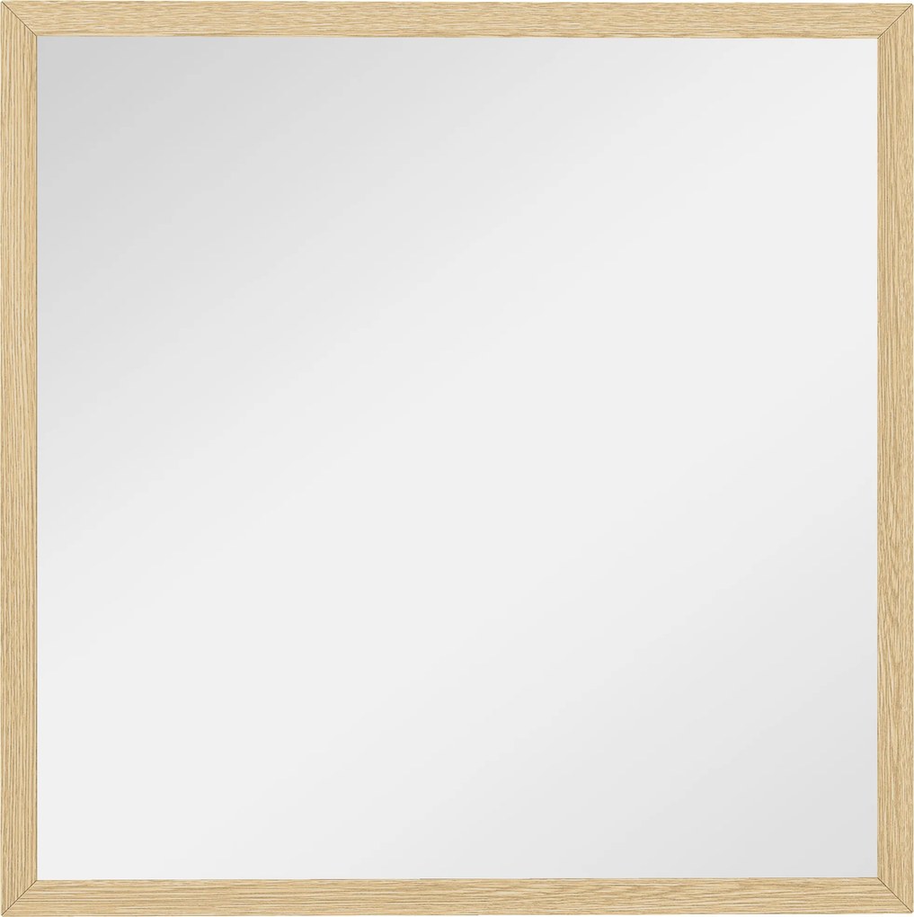 HOMCOM nástěnné čtvercové zrcadlo 50 x 50 cm, rám z přírodního dřeva, ideální do koupelny, obývacího pokoje nebo ložnice