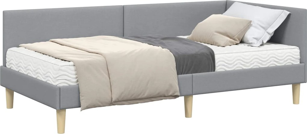 Rohový rám postele s matrací Jiný 2 ks Světle šedá textil 3393733