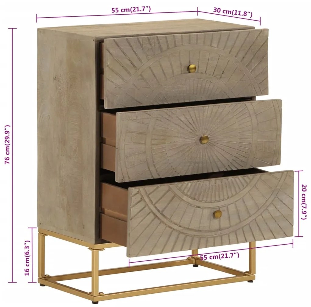 Komoda se zásuvkami 55 x 30 x 76 cm masivní mangovník a železo