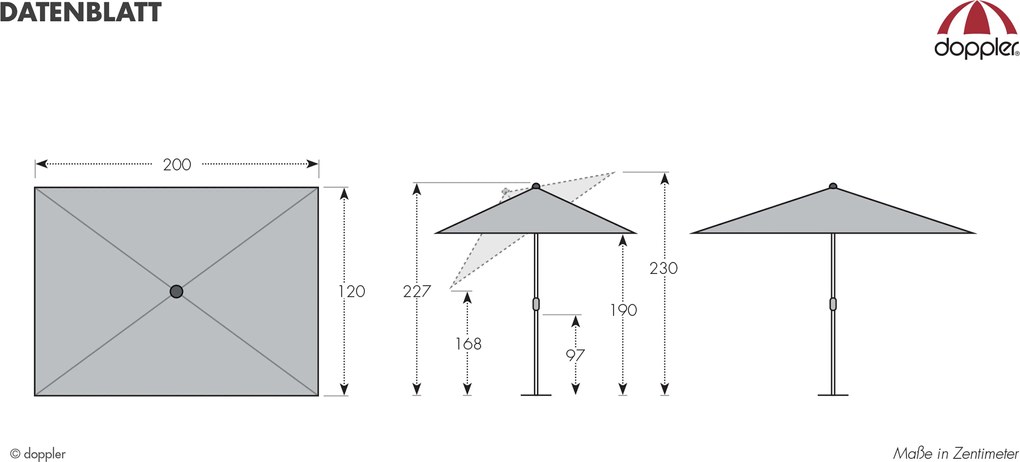 Doppler ACTIVE zahradní slunečník 200 x 120 cm bordó