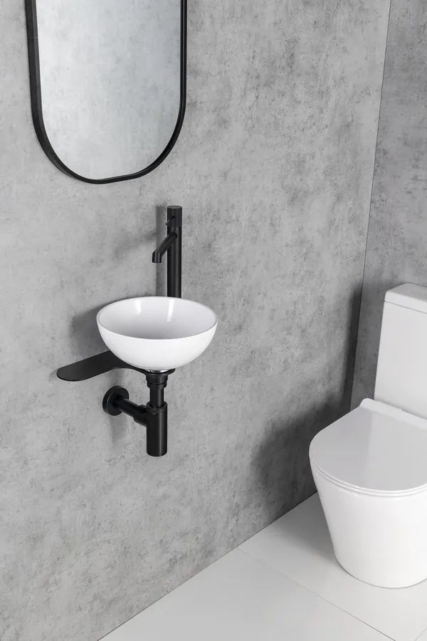 Sapho Sapho, TETRIS držák s umyvadlem na desku, stojanová baterie vpravo, černá mat, TZ427-01