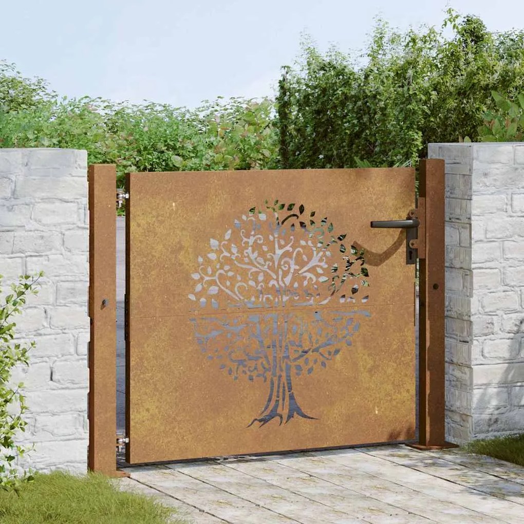 Zahradní branka 100 x 100 cm z cortenové oceli, design stromu 153215