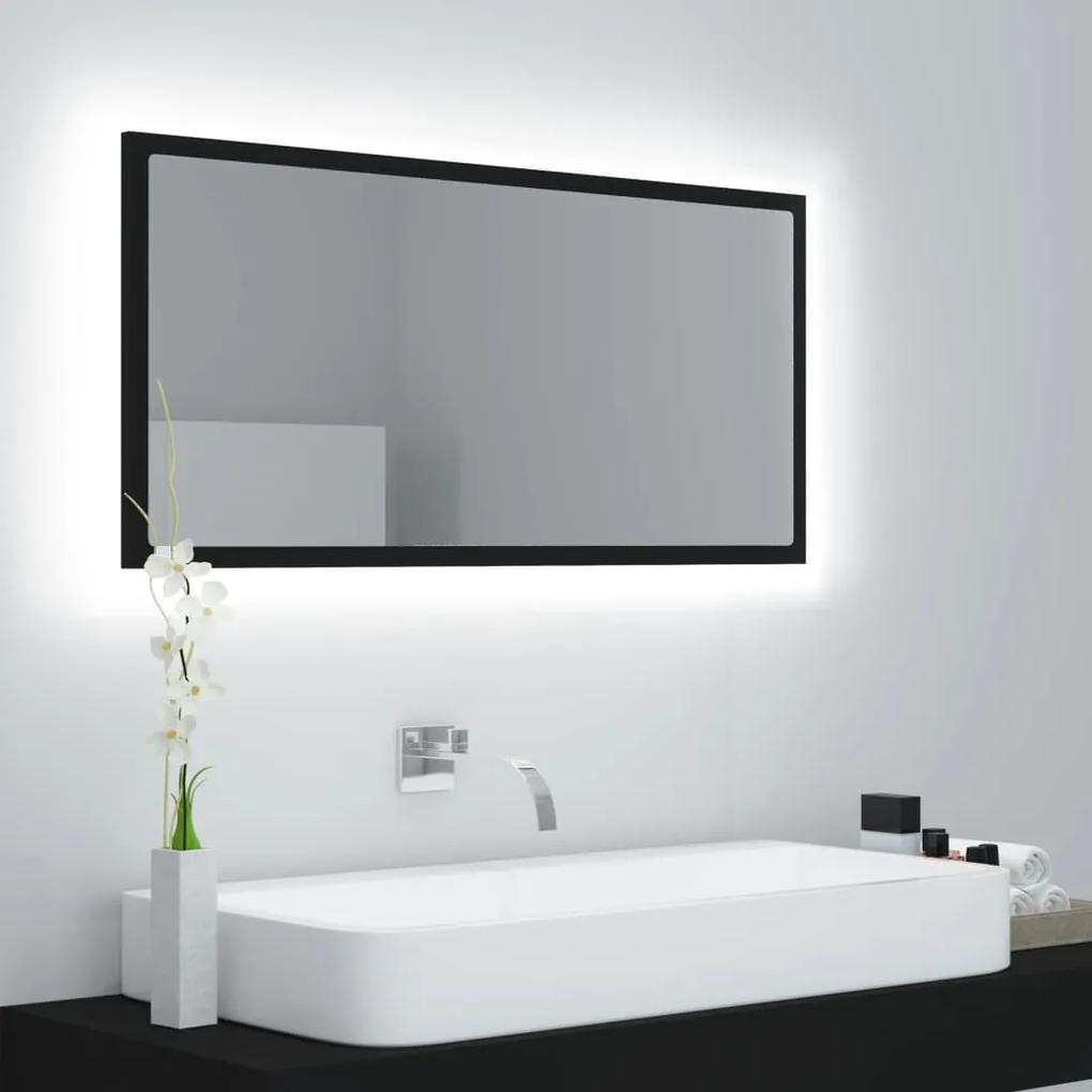 804933 vidaXL Koupelnové zrcadlo LED černé 90 x 8,5 x 37 cm dřevotříska