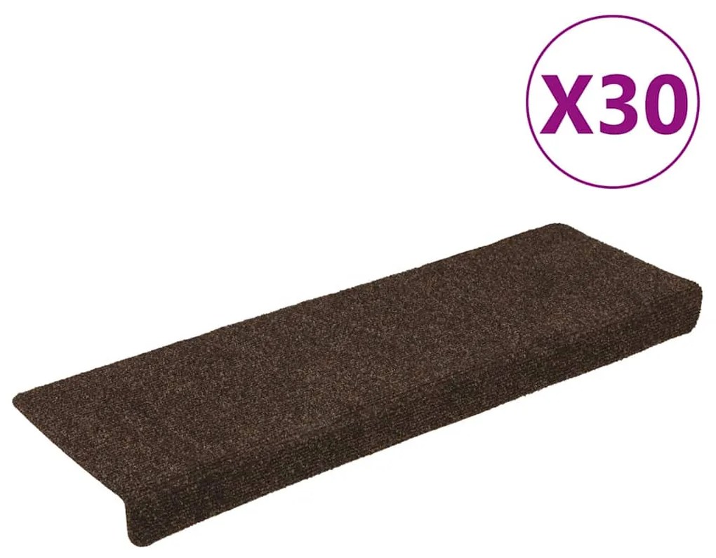 Schodové rohože samolepicí 30 ks 65 x 21 x 4 cm hnědé s obdélníkovým okrajem 3365698