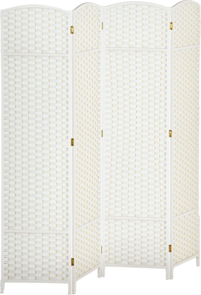 HOMCOM 4-panelový Rozdělovací Panel 160 x 170 cm Bambusový Skládací Předěl na Soukromí pro Obývací Pokoj Bílý | Aosom