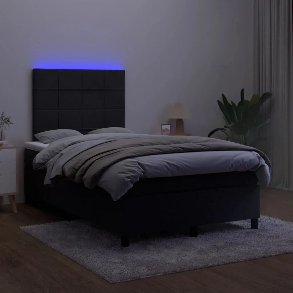 Box spring postel s matrací a LED černá 120 x 190 cm samet 3270313