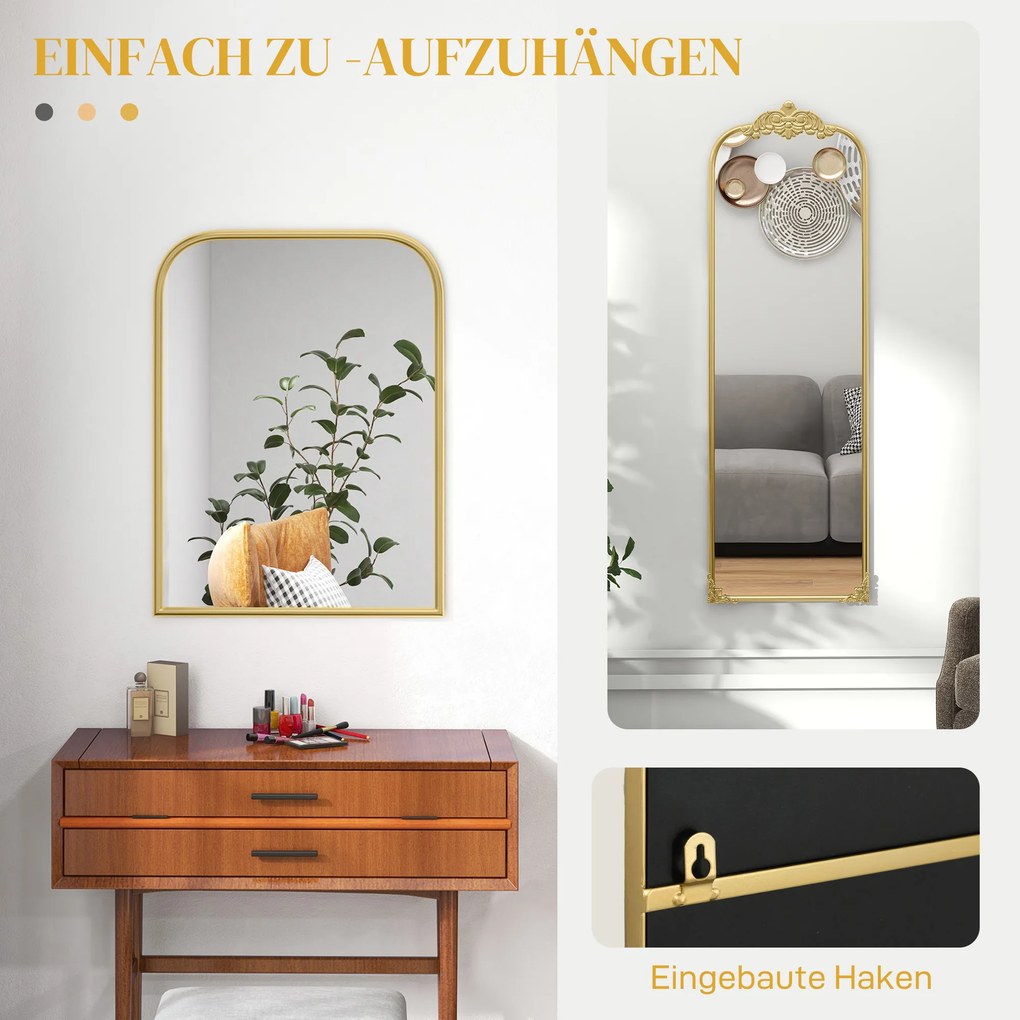 Nástěnné zrcadlo HOMCOM 60 x 87 cm koupelnové zrcadlo v barokním stylu s ozdobným kovovým rámem do obývacího pokoje a ložnice ve zlaté barvě | Aosom.…