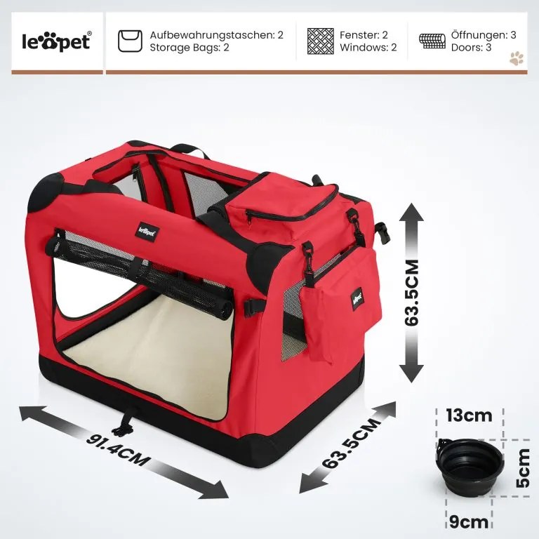 Leopet Přepravní box pro psy XXL, 91 x 63 x 63 cm, červený