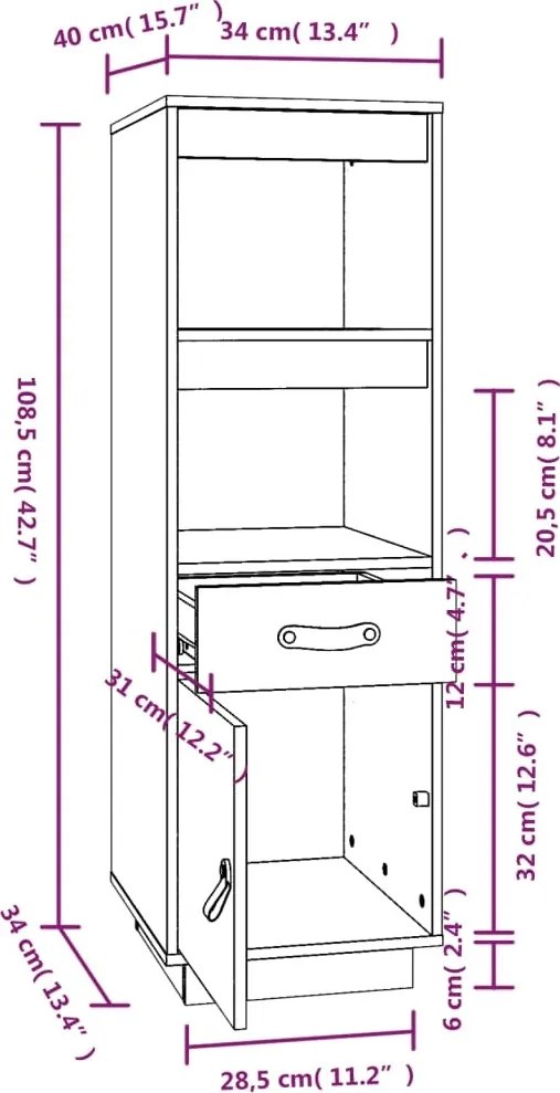 vidaXL Skříň highboard 34x40x108,5 cm masivní borové dřevo [820153] Barva: Černá