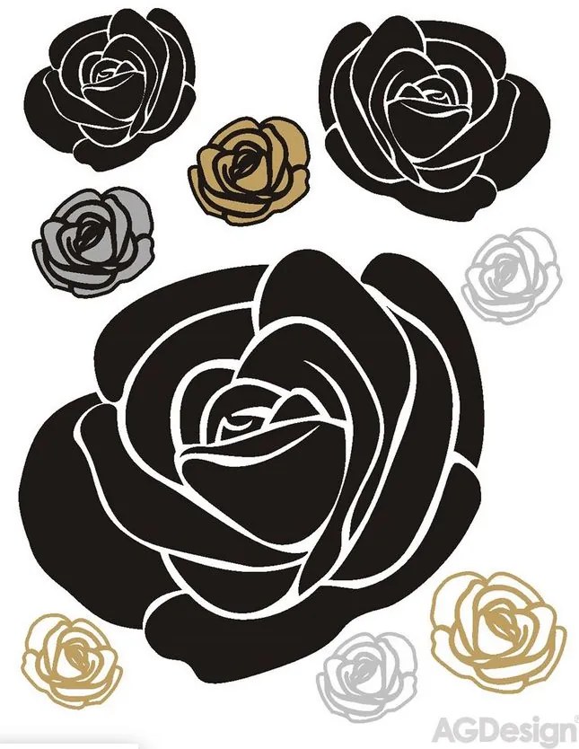 Samolepící dekorace velurová Růže zlatá - FL 0488