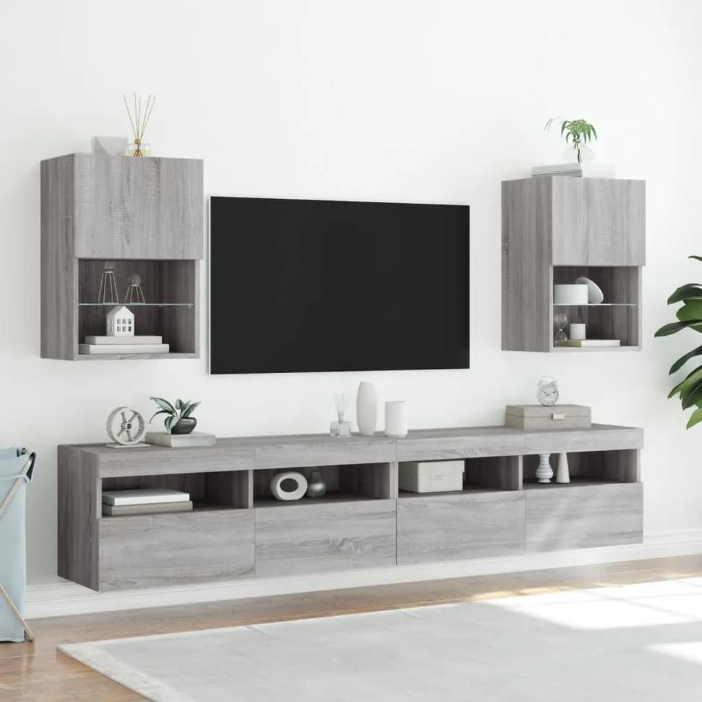 TV skříňky s LED osvětlením 2 ks šedé sonoma 40,5 x 30 x 60 cm - Default Title