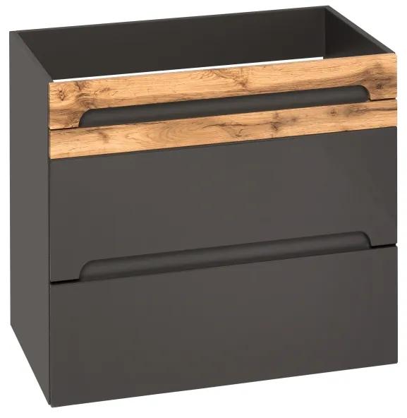 MAXIVA Závěsná skříňka pod umyvadlo - GALAXY 822 grey, šířka 60 cm, grafit/lesklý grafit/dub votan