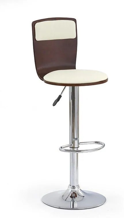 Barová židle Akiva 2, chromovaná ocel + překližka + ekokůže, antická třešeň / béžová