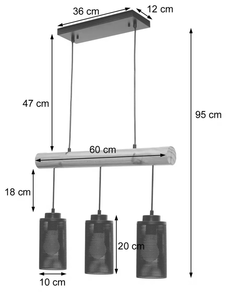 Závěsné svítidlo H82 industrial, tube 3 74210 - kov / dřevo - Černá