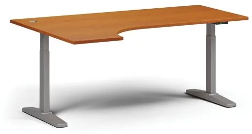 Výškově nastavitelný stůl, elektrický, 675-1325 mm, rohový levý, deska 1800x1200 mm, šedá podnož, třešeň