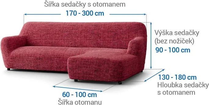 Bielastické potahy VITTORIA bordó sedačka s otomanem vpravo (š. 170 -300 cm)