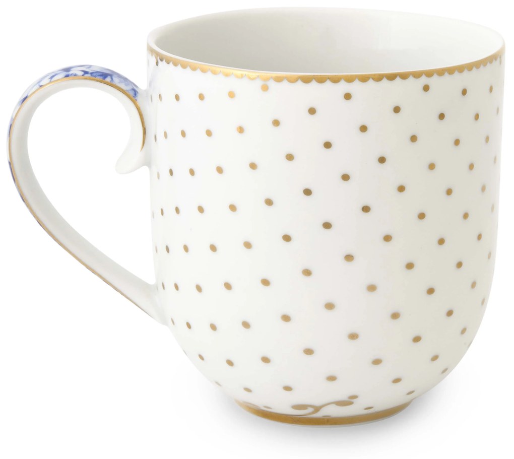 Pip Studio Royal White hrnek 230ml, bílý (porcelánový hrnek se zlatými puntíky)