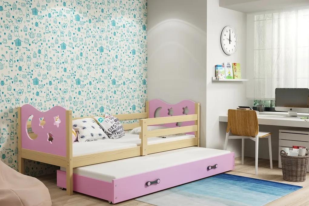 b2b1 BMS-group Dětská postel s přistýlkou MIKO 2 80x190 cm, borovice/růžová Pěnová matrace