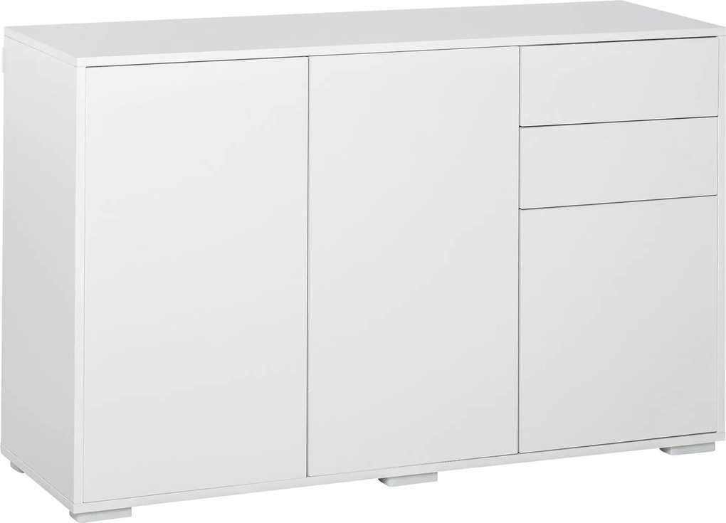 HOMCOM Příborník bílý Komoda se 2 zásuvkami a 3 dvířky, víceúčelová skříň, skříňka na dokumenty, 117x36x74cm