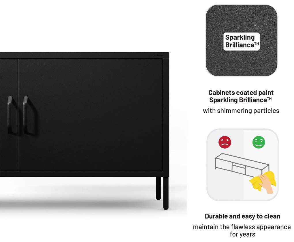TV skříňka kovová na nožičkách černá, 1150x595x400 mm: ROSA Modern