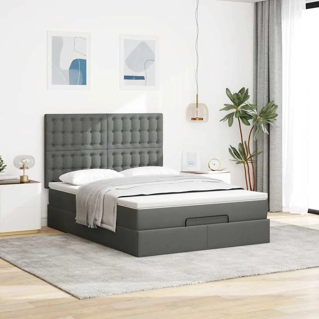 Osmanský rám postele s matrací tmavě šedá 140x190cm textil 3314170