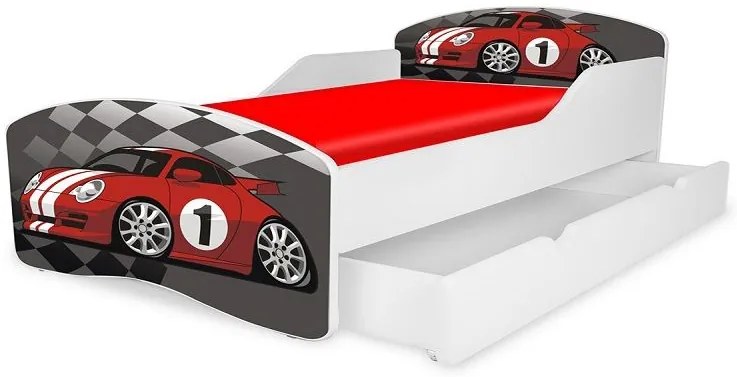 Dětská postel se šuplíkem - Závodní auto - small rainbow - 140 x 70 cm