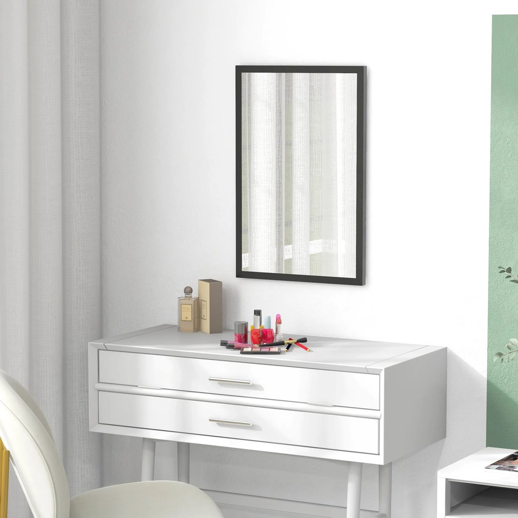 HOMCOM Obdélníkové Zrcadlo na Zeď 60 x 40 cm, Černý Dřevěný Rám, Ideální do Koupelny, Obývacího Pokoj nebo Ložnice