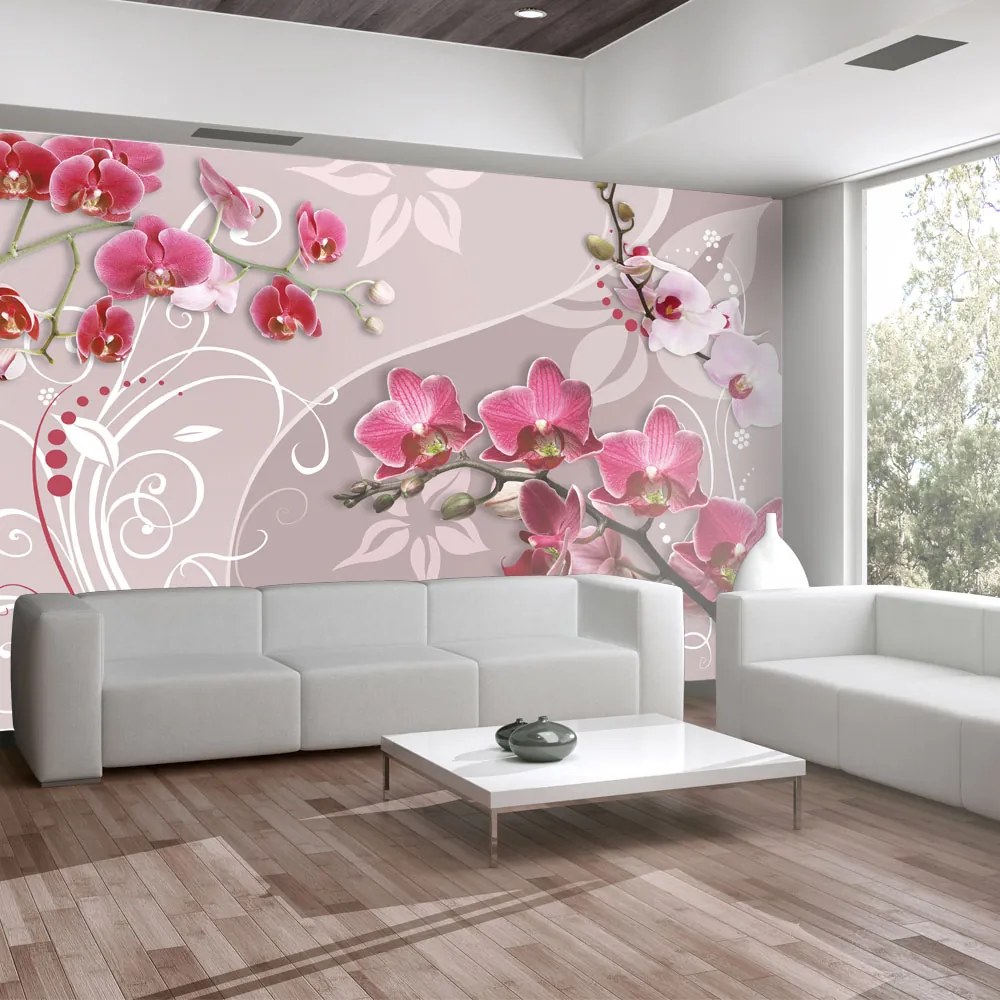 Fototapeta Bimago - Flight of pink orchids + lepidlo zdarma 350x245 cm