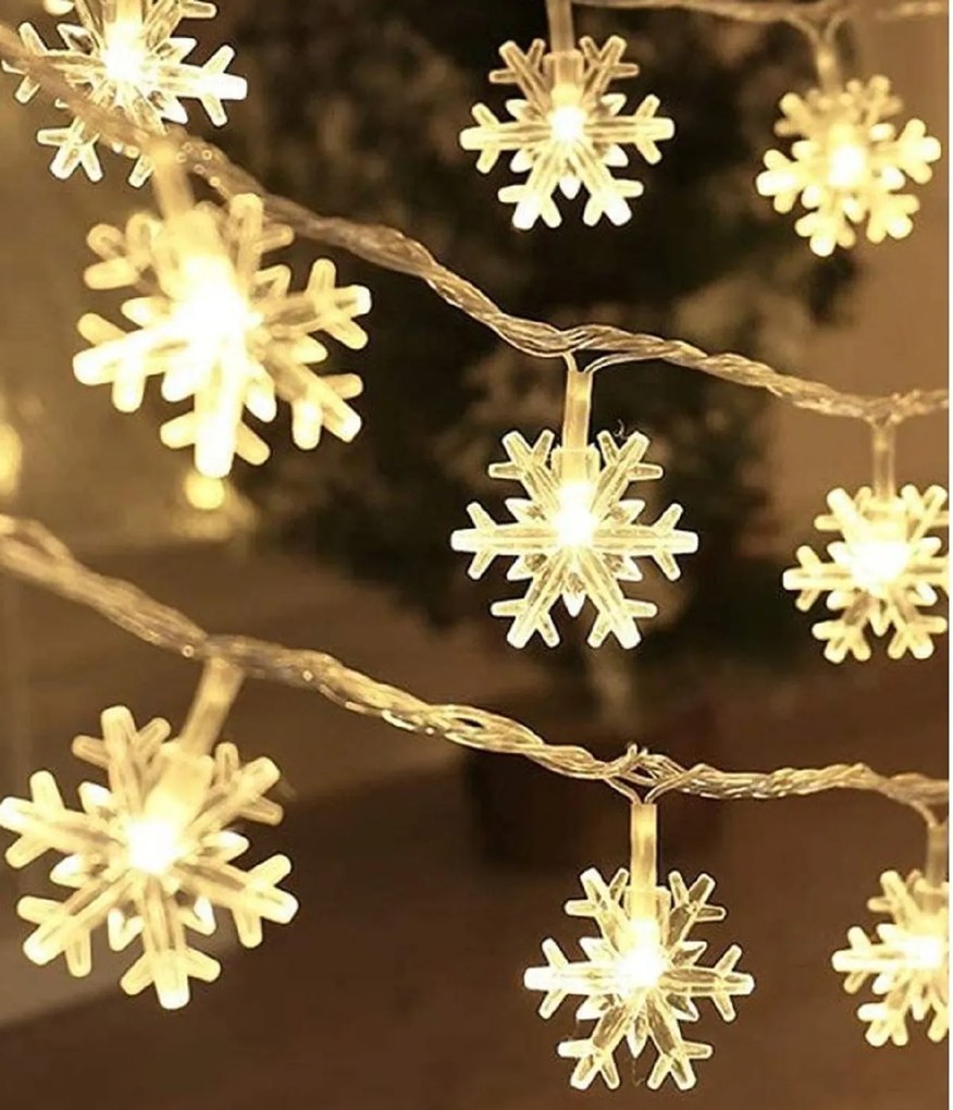 Vnitřní LED vánoční řetěz se sněhovými vločkami, teplá bílá, 3m, 28 LED