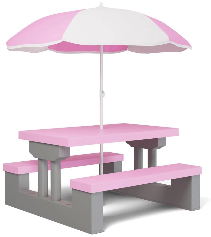 Dětská sedací sestava se slunečníkem JASMIN, 67x78,5x42,5cm, růžová/šedá Spielwerk