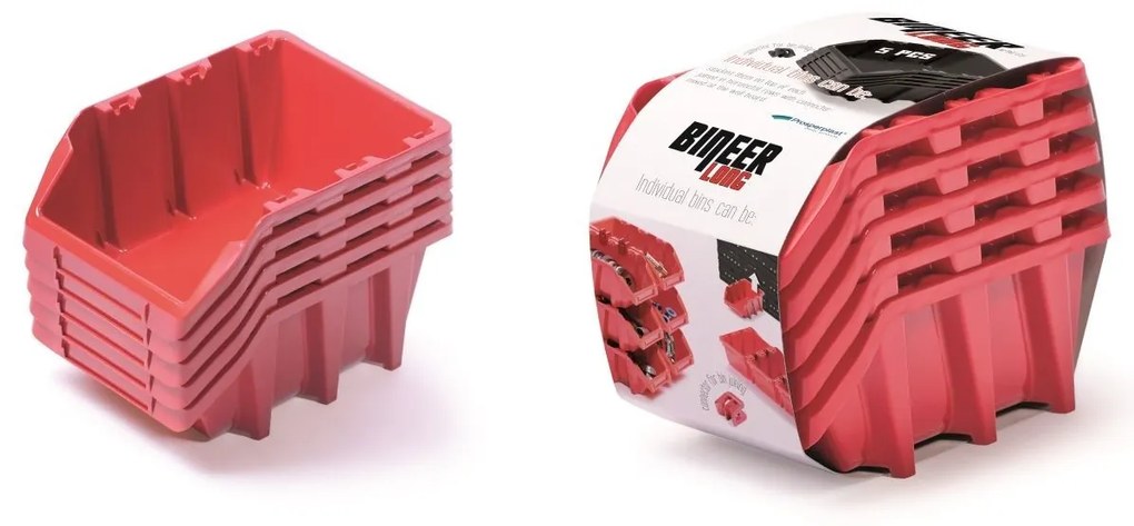 PROSPERPLAST Set úložných boxů 5ks BINEER LONG 198x118x82mm, červený