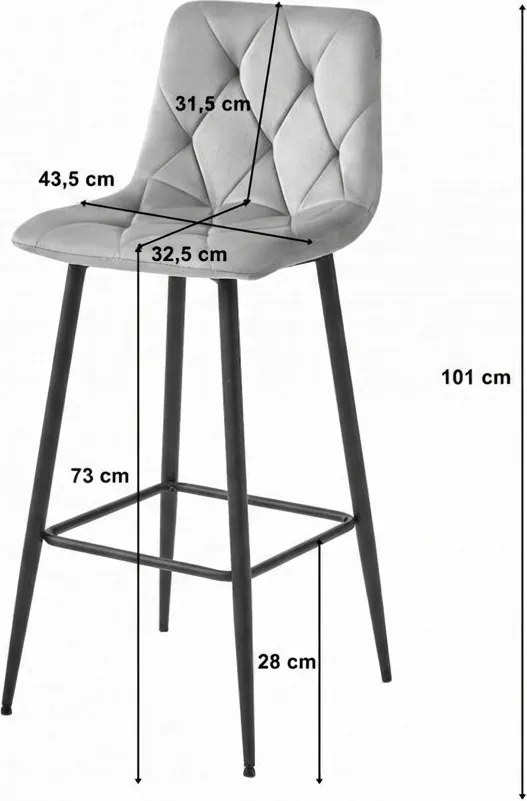 Černá barová židle NADO VELVET s černými nohami