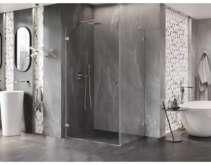 Mexen Lunar-B, sklápěcí sprchový kout levý 95 x 70 cm, 8mm čiré sklo, chromový profil, 832-095-070-01-00-L