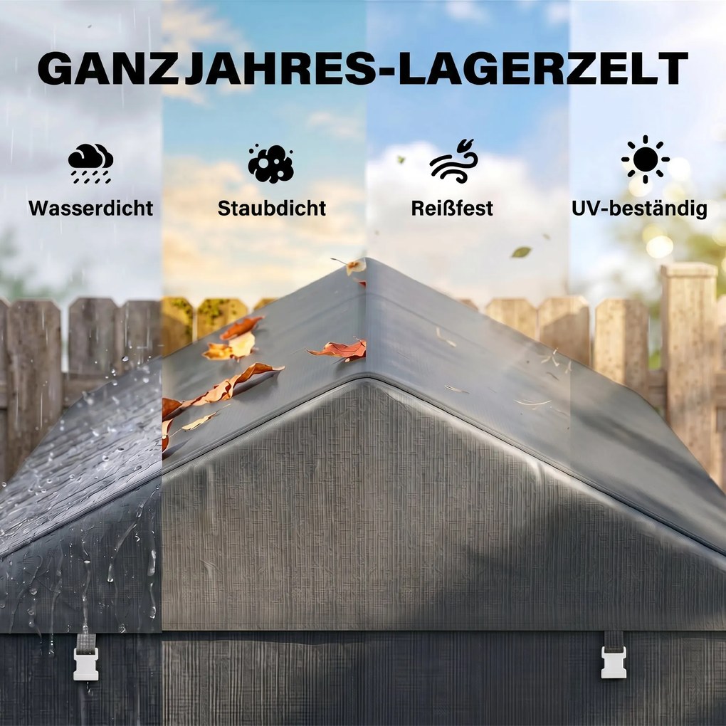 Outsunny garážový stan, 1,6 x 2,18 x 1,72 m, skladovací stan s UV ochranou, dveře na zip, vodoodpudivá fólie, garáž na zahradní nářadí