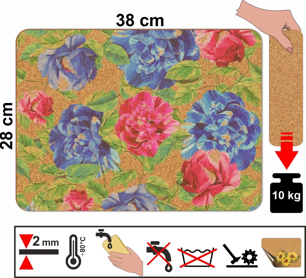 PokojovaDekorace.cz, Korkové prostírání s potiskem - 552, Květy, 28x38cm 1 ks