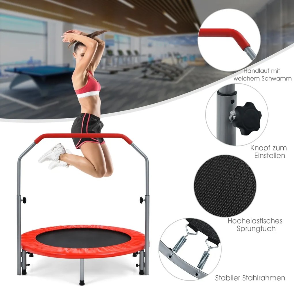 Costway Ø 101 cm skládací mini trampolína s výškově nastavitelným madlem fitness