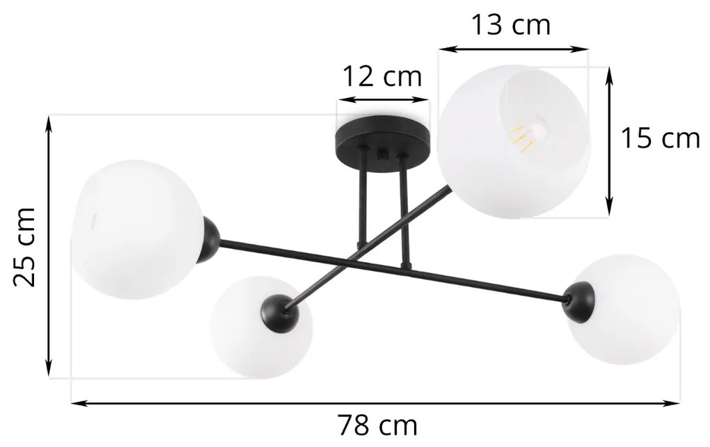 Stropní svítidlo Eliza, 4x bílé skleněné stínítko, B