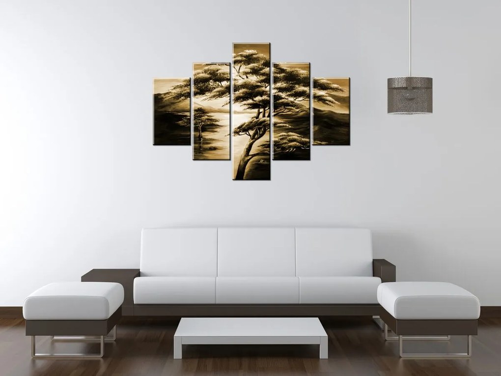 Gario Ručně malovaný obraz Silné stromy - 5 dílný Rozměry: 150 x 105 cm